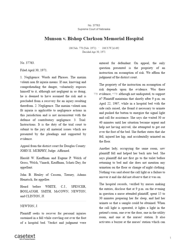 Munson v. Bishop Clarkson Memorial Hospital | Download Free PDF ...