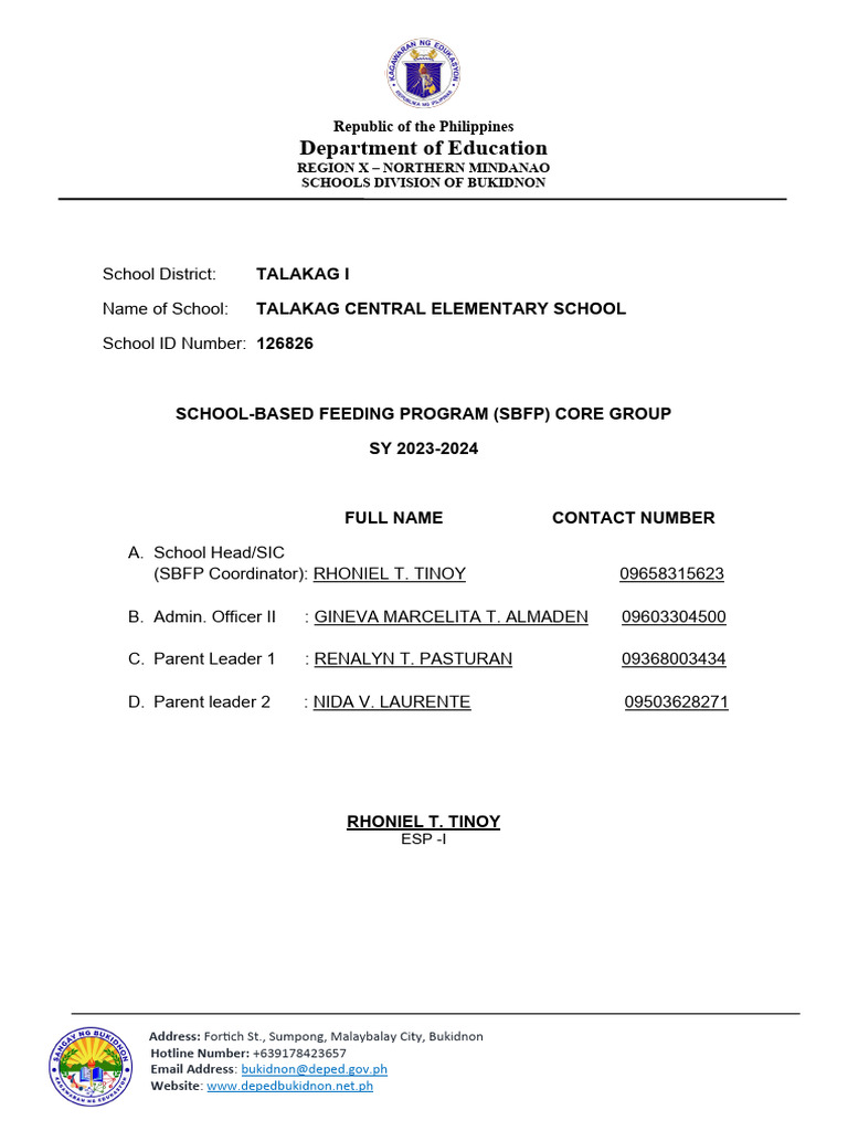 SBFP Core Group. TCESdocx | PDF
