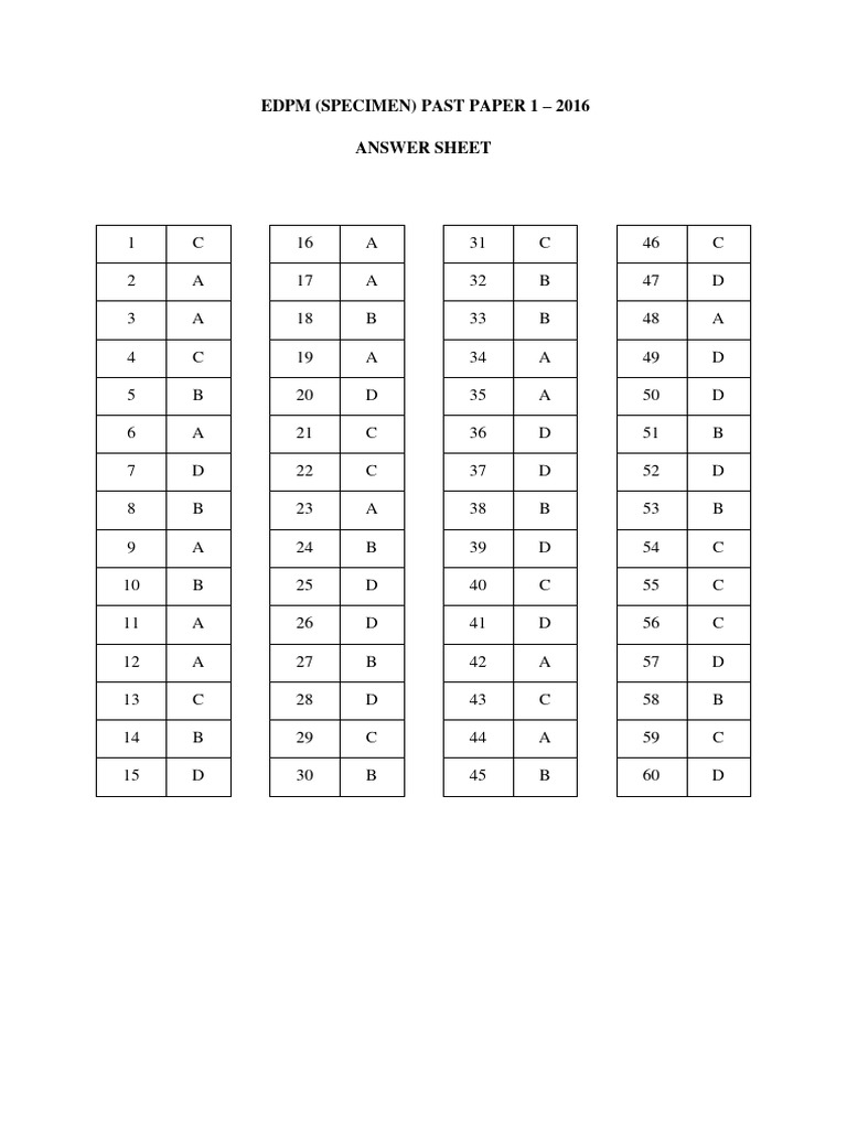 Edpm Paper 1 Answer Sheet 2016 Present Pdf