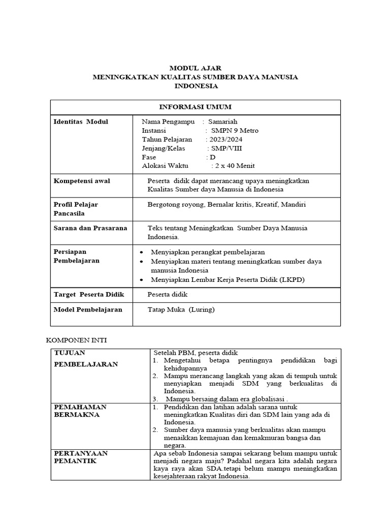 Modul Ajar Samariah | PDF | Pengembangan Diri