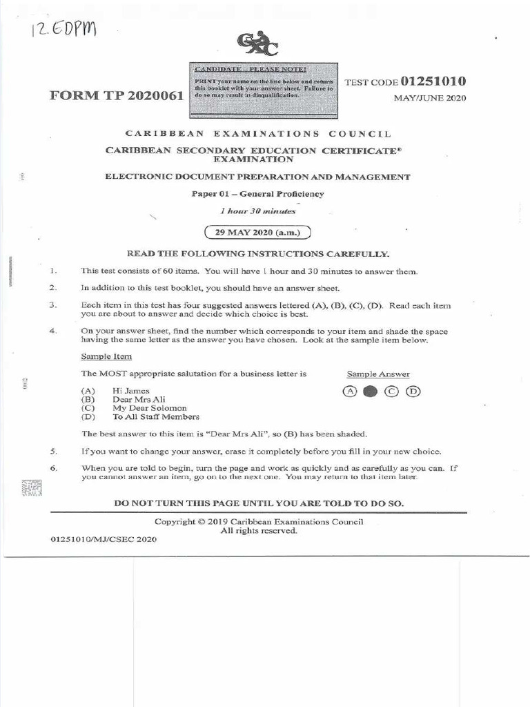 Edpm-Paper-1-2020 answers | PDF