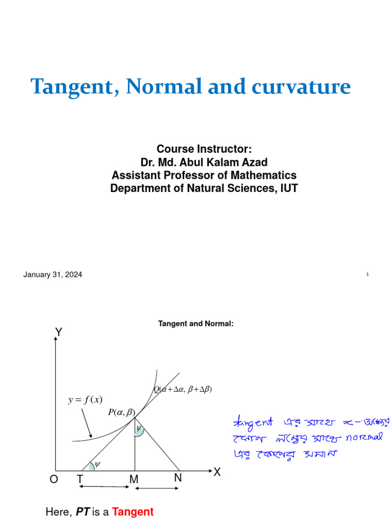 Tangent and Normal | PDF | Tangent | Angle