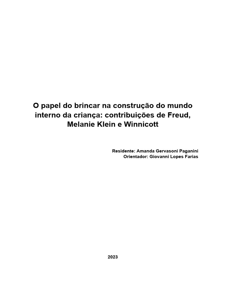 Brincar e Desenvolvimento Infantil: Freud e Klein | PDF | Sigmund Freud ...