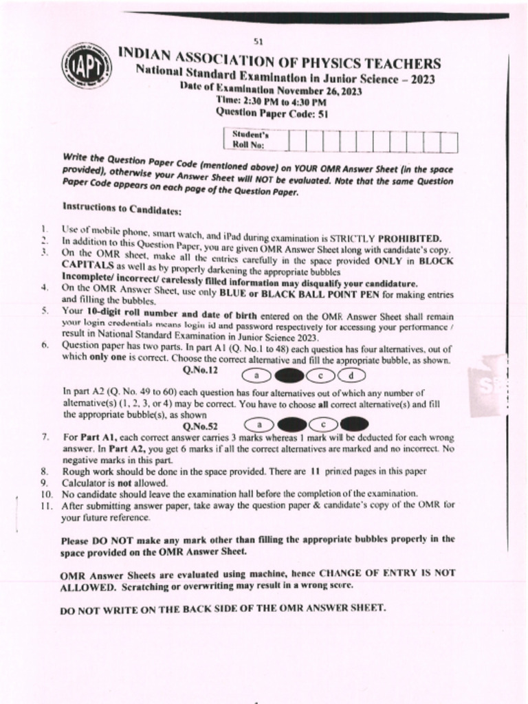 NSEJS 2023 Answer Key | PDF