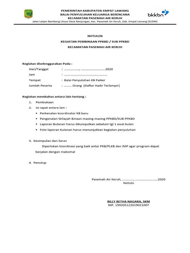 Notulen Pembinaan PPKBD Paiker | PDF | Bisnis | Sains & Matematika