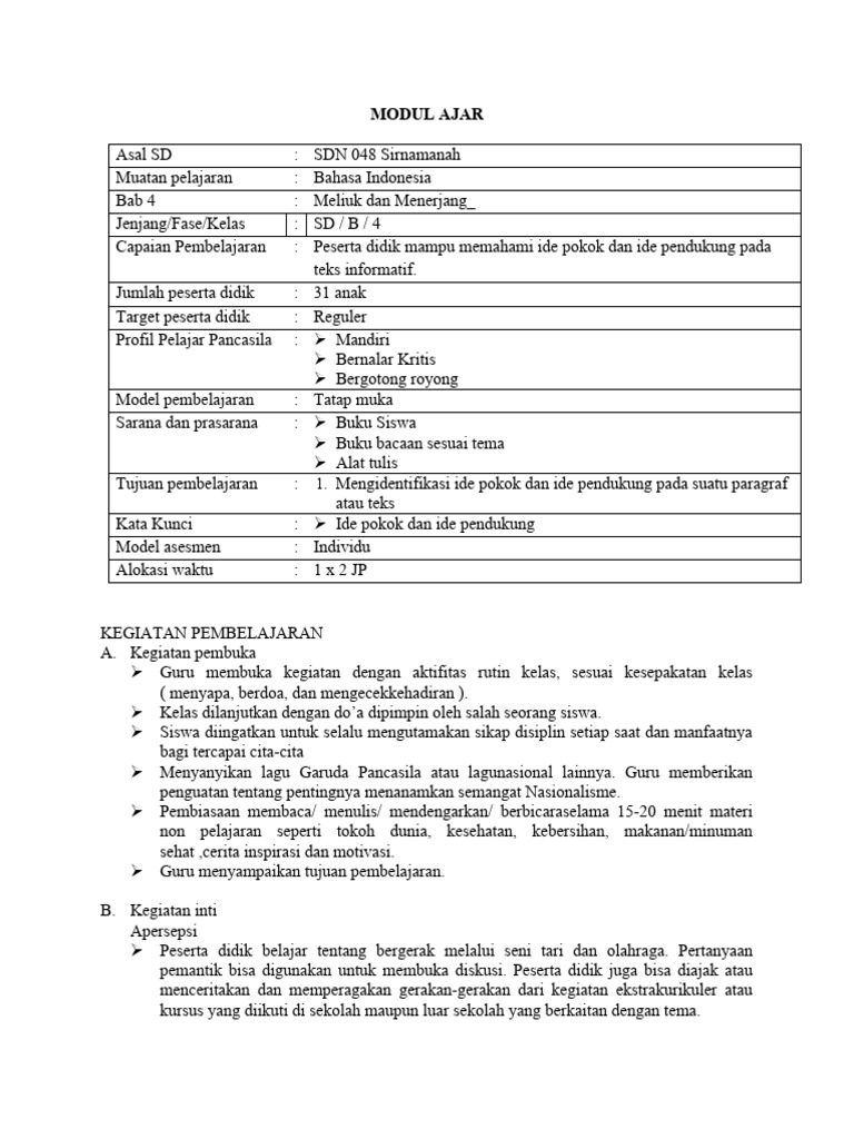 MODUL AJAR BI Teks Informatif | PDF | Pengembangan Diri | Sains ...