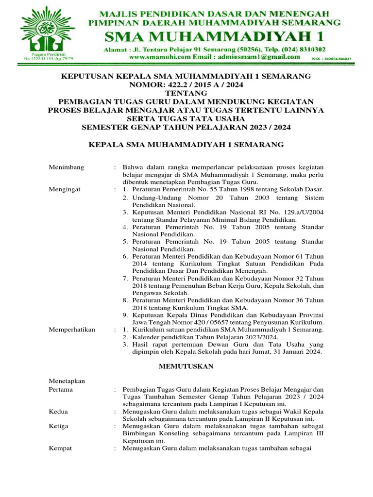SK PEMBAGIAN TUGAS Genap 2023 2024 | PDF
