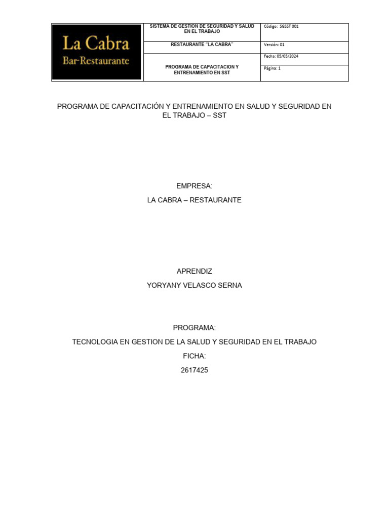Programa de Capacitacion y Entrenamiento Lacabra | PDF | Valores