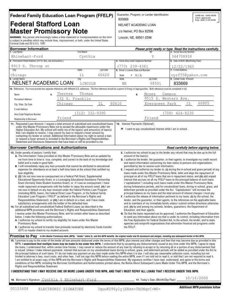 Financial Aid Promissory Note | PDF | Student Loans In The United ...