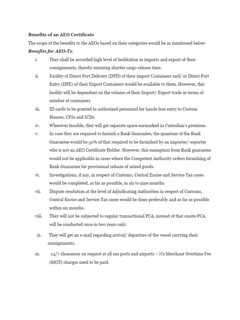 Benefits Aeo Status | PDF | Customs | Tax Refund