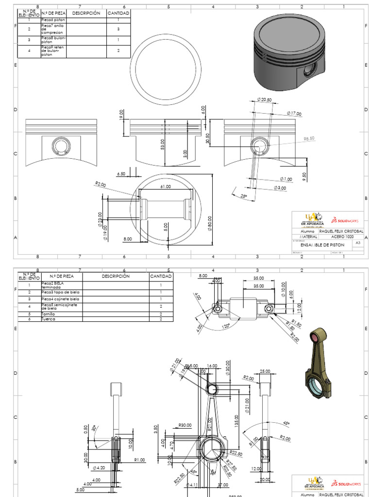 Planos Cigueñal Con Biela y Piston | PDF | Tecnología del motor | Ingeniería mecánica