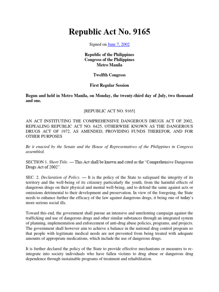 Republic Act No. 9165 | PDF | Cannabis | Narcotic