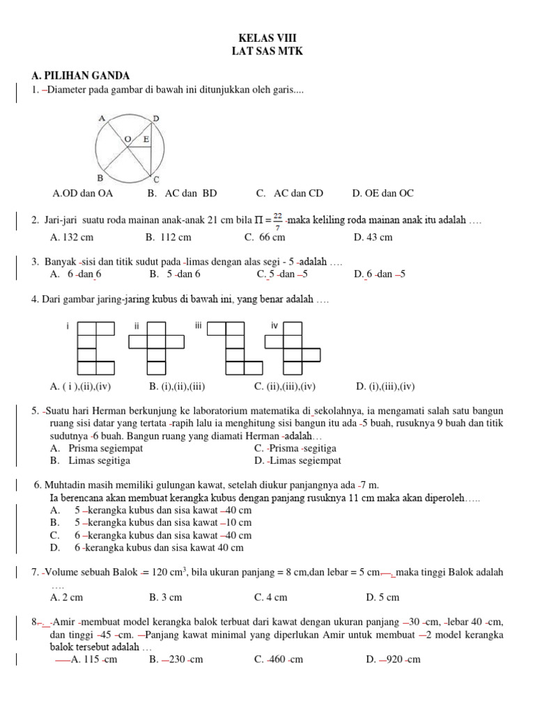 (Rangkap 3) Kelas Viii Lat Sas MTK | PDF | Metode & Bahan Ajar | Seni