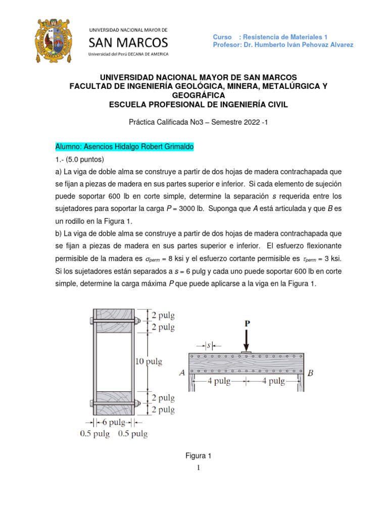 Práctica Número 3 Resi I | PDF | Viga (Estructura) | Resistencia de materiales