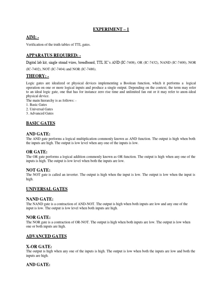 EXPERIMENT | Download Free PDF | Logic Gate | Electronic Circuits