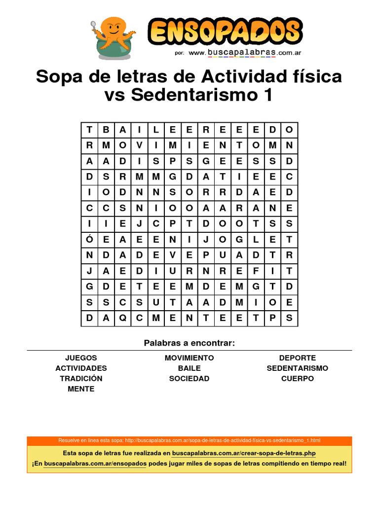 sopa-de-letras-de-actividad-física-vs-sedentarismo_1 | PDF