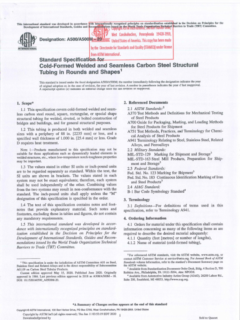 Astm A500 - 2020 | PDF