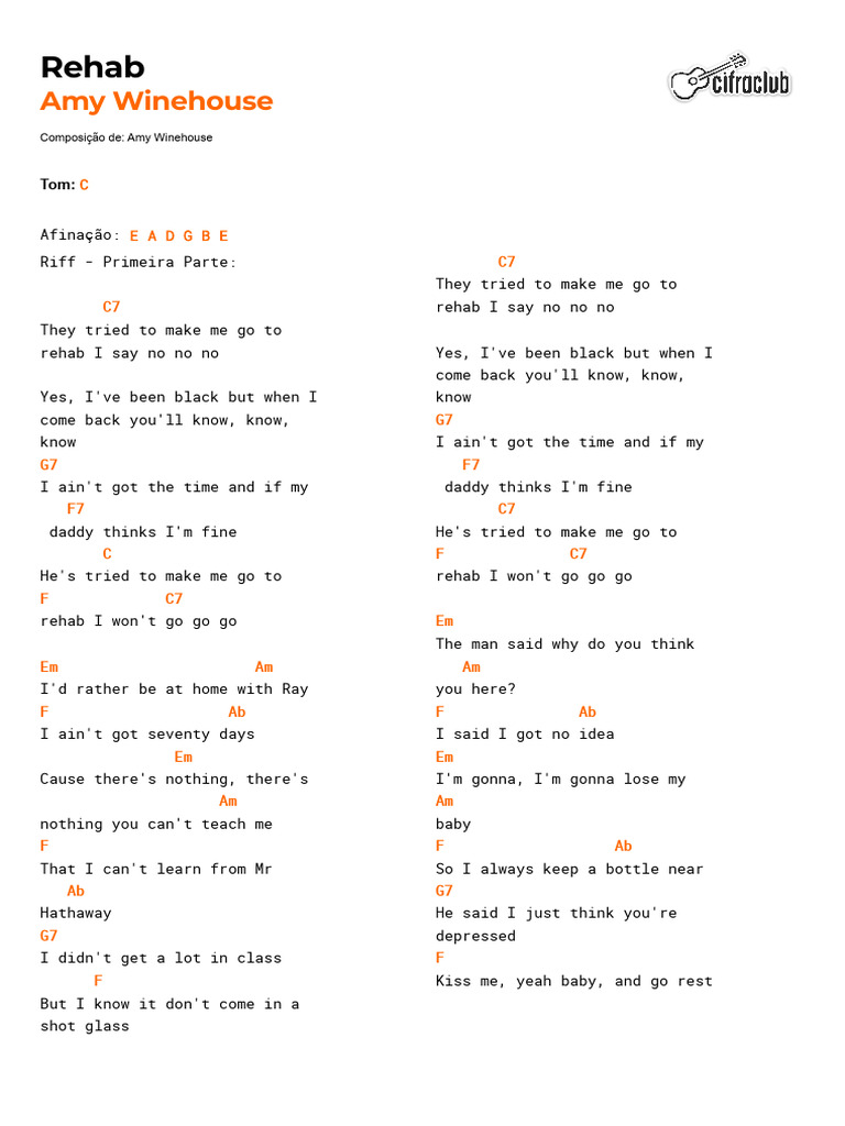 Cifra Club - Amy Winehouse - Rehab | PDF | Songs Written