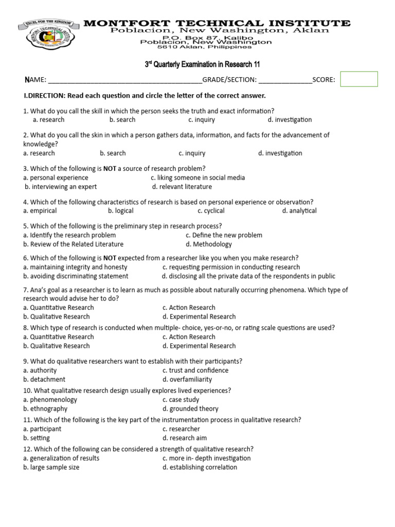 Brothers Exam | PDF | Qualitative Research | Quantitative Research