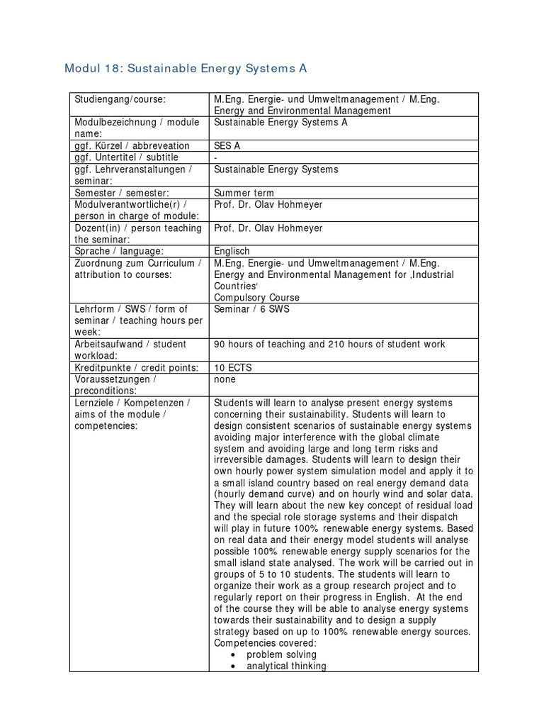 Modul 18 Sustainable Energy Systems A | PDF | Sustainability ...
