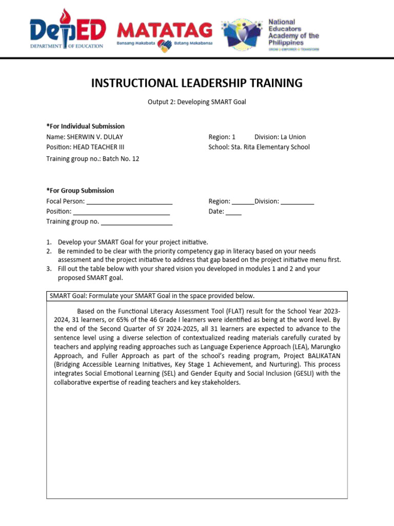 DULAY, SHERWIN V. ILT-Module-2-Output-2 Template | PDF | Goal | Learning