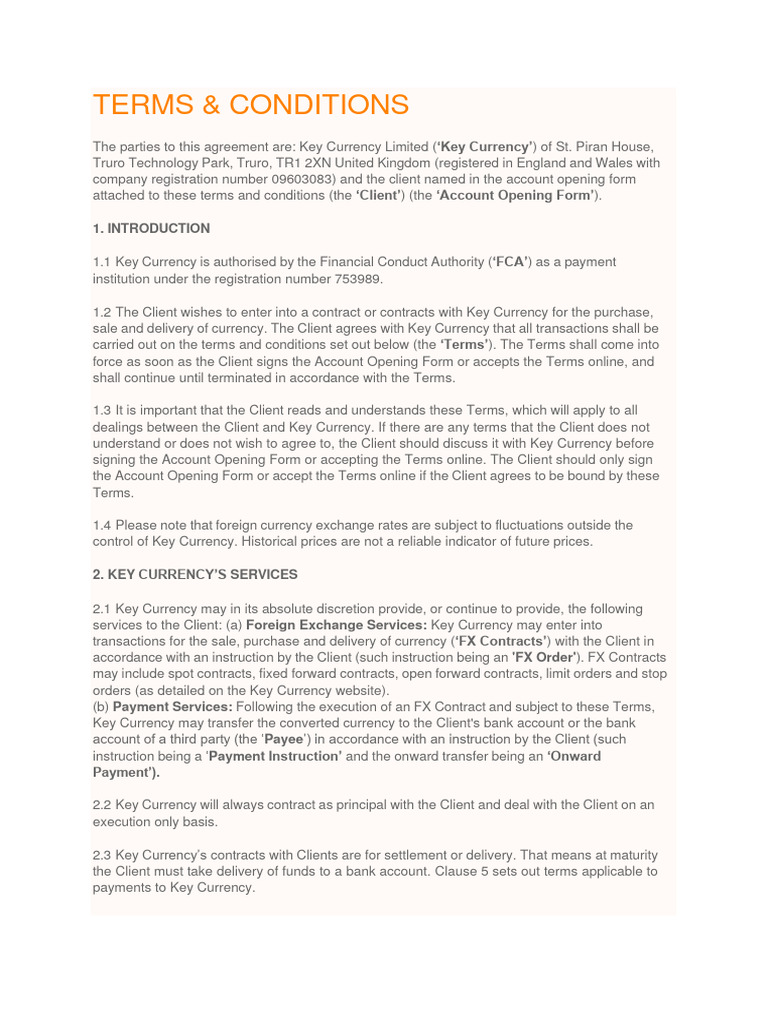 Key Currency Terms and Conditions | PDF | Payments | Foreign Exchange ...