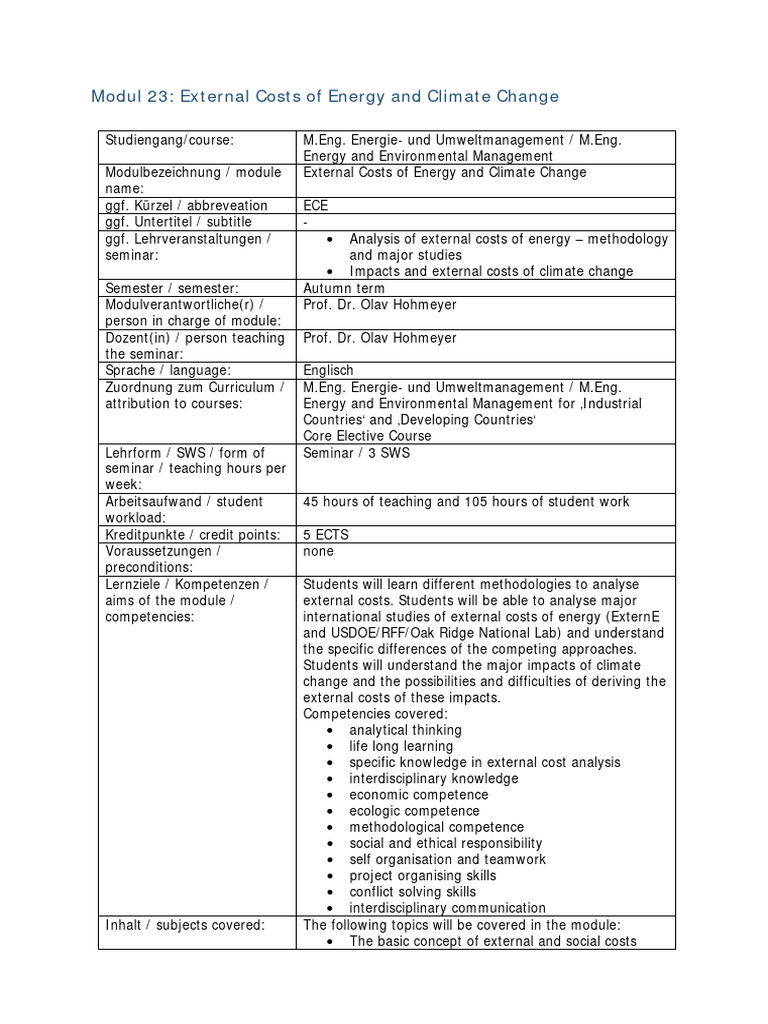 External Costs of Energy & Climate Change | PDF | Sustainability ...