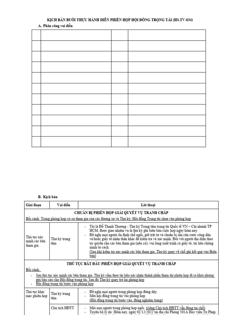 Kịch bản HS Trọng tài TV034 | PDF