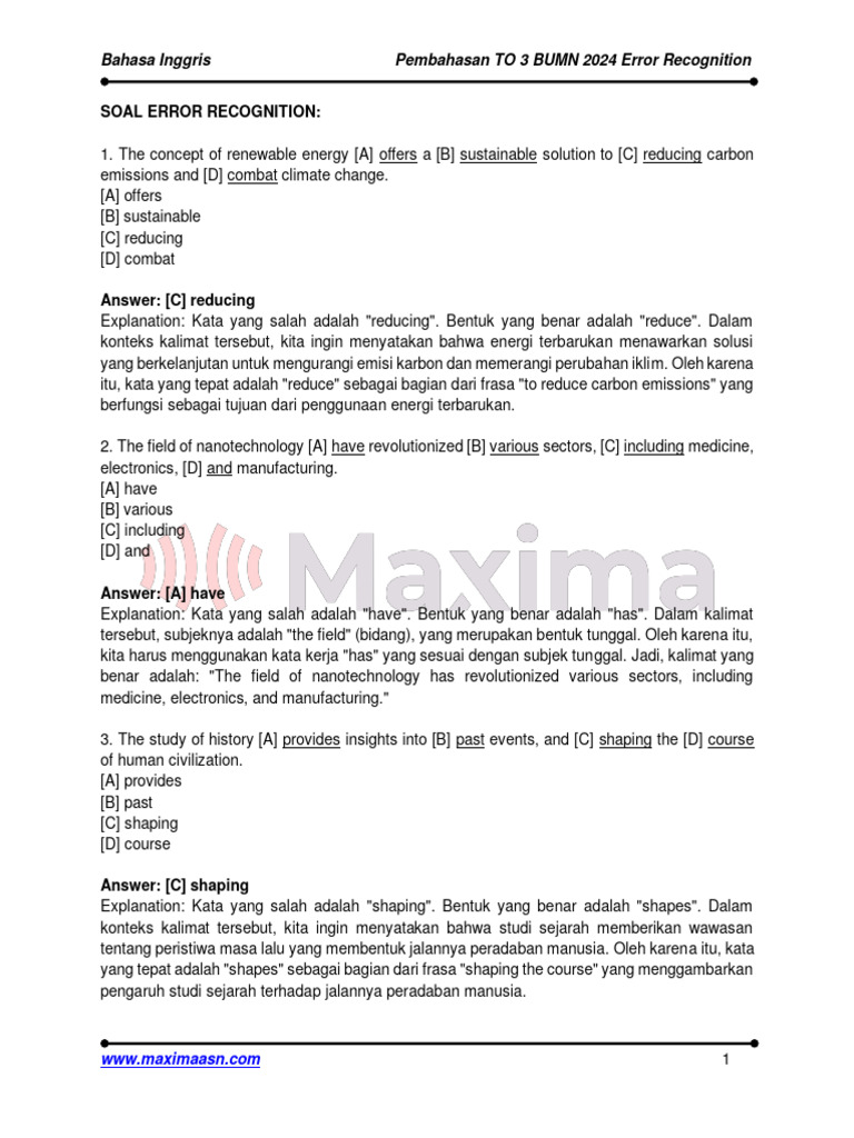 Paket 3 TO BUMN 2024 TBI - Error Recognition | PDF | Metode & Bahan Ajar