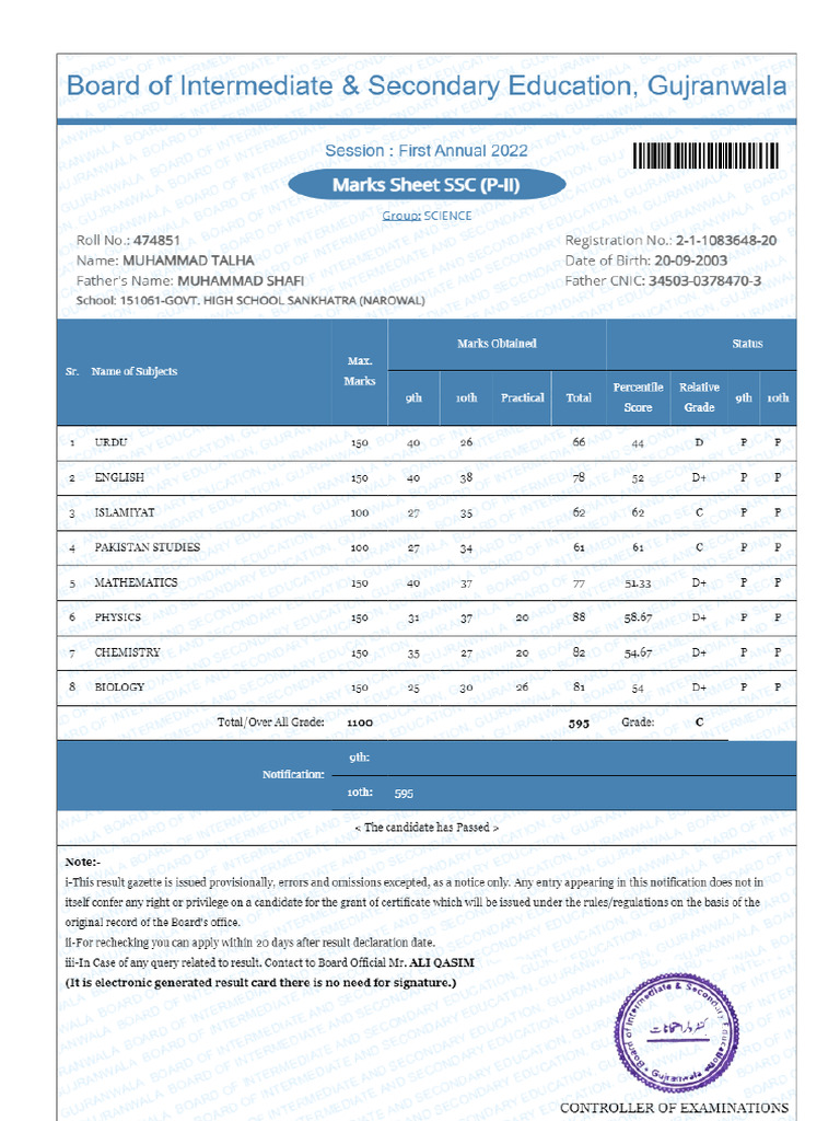 Resultcard Pdf