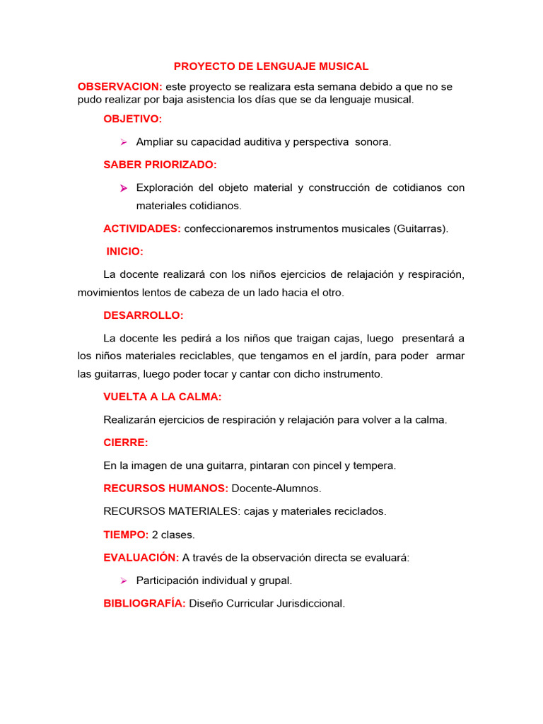 Proyecto de Lenguaje Musical 2023.. | PDF