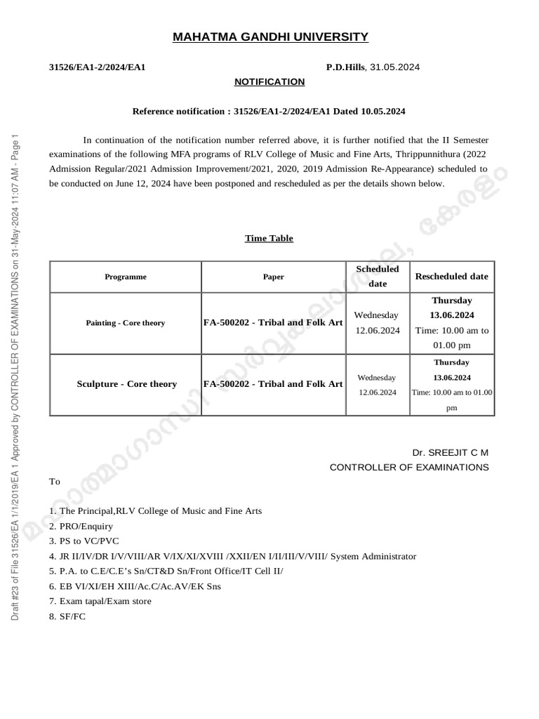 Ii Semester Mfa Rescheduled Timetable | PDF