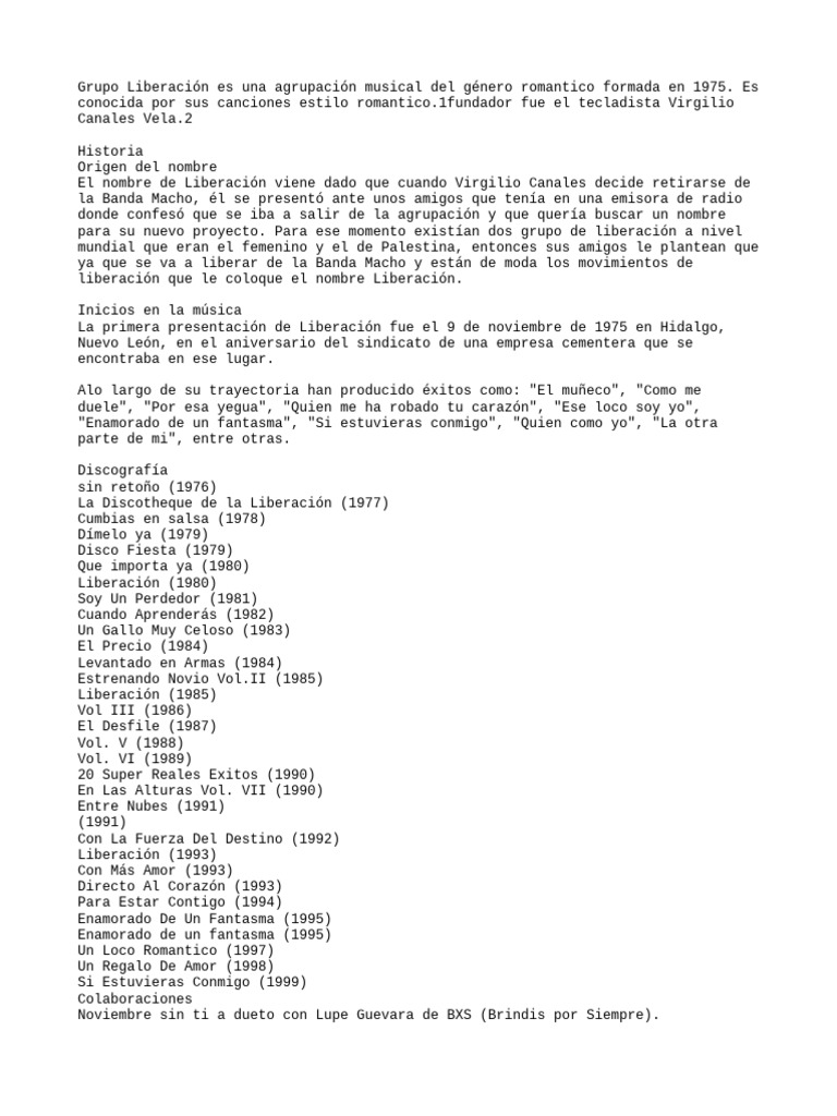 Historia y Discografía del Grupo Liberación | PDF