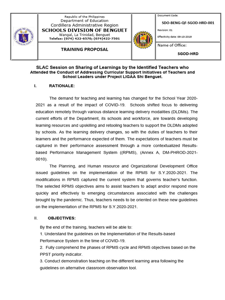 Training-Proposal-On RPMS Orientation | PDF | Learning | Behavior Modification