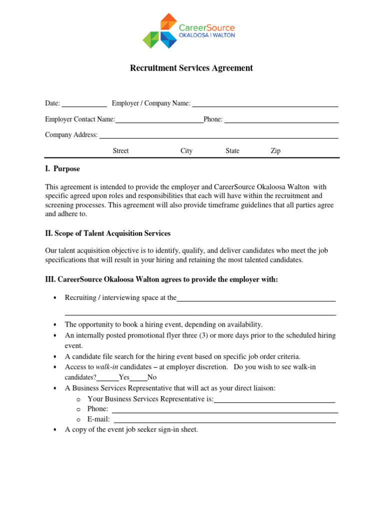 Employer Recruitment Services Agreement Template | PDF | Recruitment ...