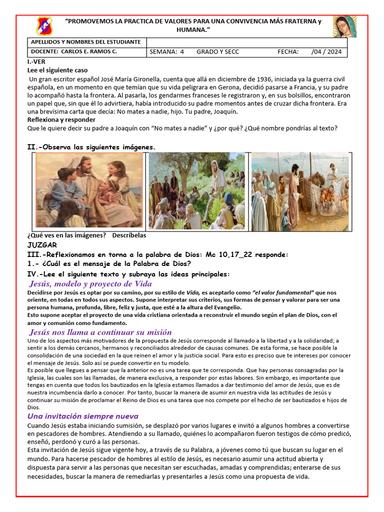 PRIMERA UNIDAD-Jesus modelo de vida y proyecto-SESIÓN 4- 5to ...