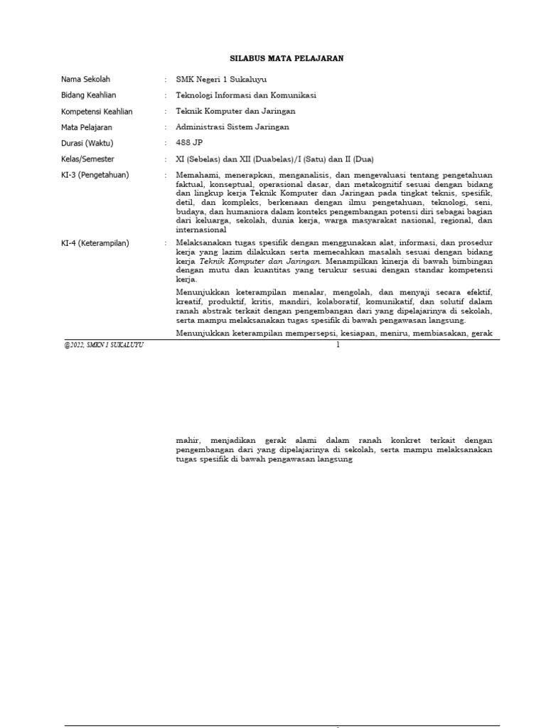 Silabus Administrasi Jaringan | PDF