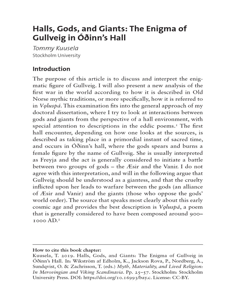 Halls Gods and Giants The Enigma of Gullveig in Odins Hall | PDF | Æsir