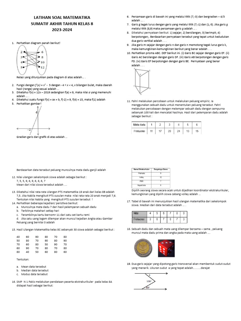 Latihan Soal Matematika Sat 8 | PDF