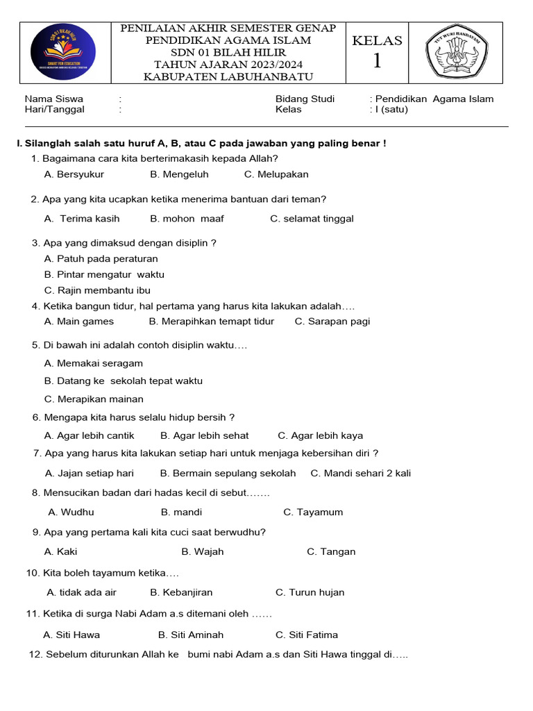 Soal Kls 1 Kurmer | PDF