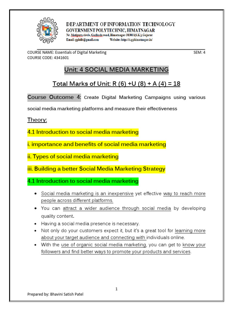 UNIT 4 - Social Media Marketing | PDF | Social Media Marketing ...