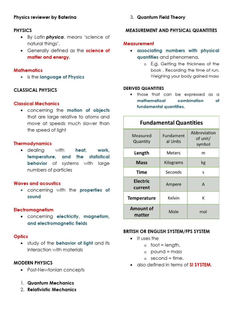 Physics Review Guide by Baterina | PDF | Velocity | Euclidean Vector