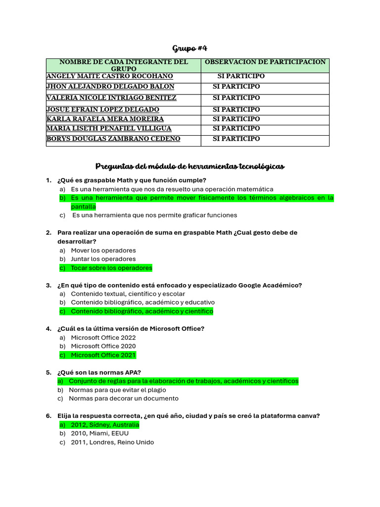 GRUPO 4 PREGUNTAS HTA | Descargar gratis PDF | Microsoft | Microsoft Office