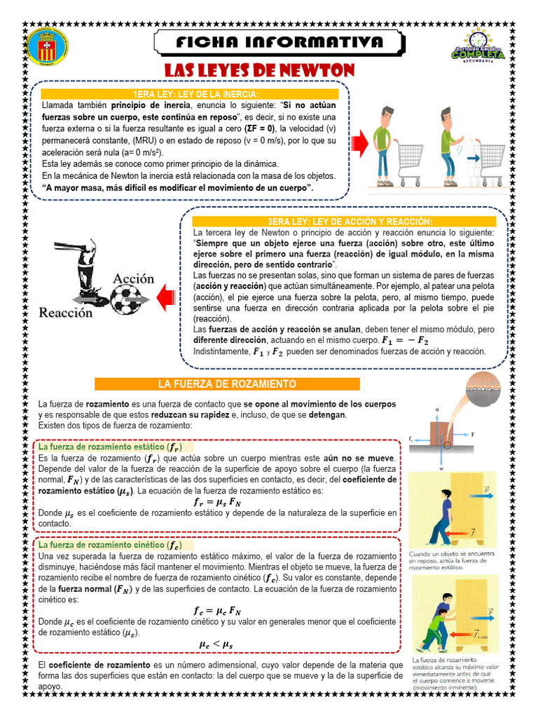 FICHA INFORMATIVA_LEYES DE NEWTON | Descargar gratis PDF | Fuerza | Fricción