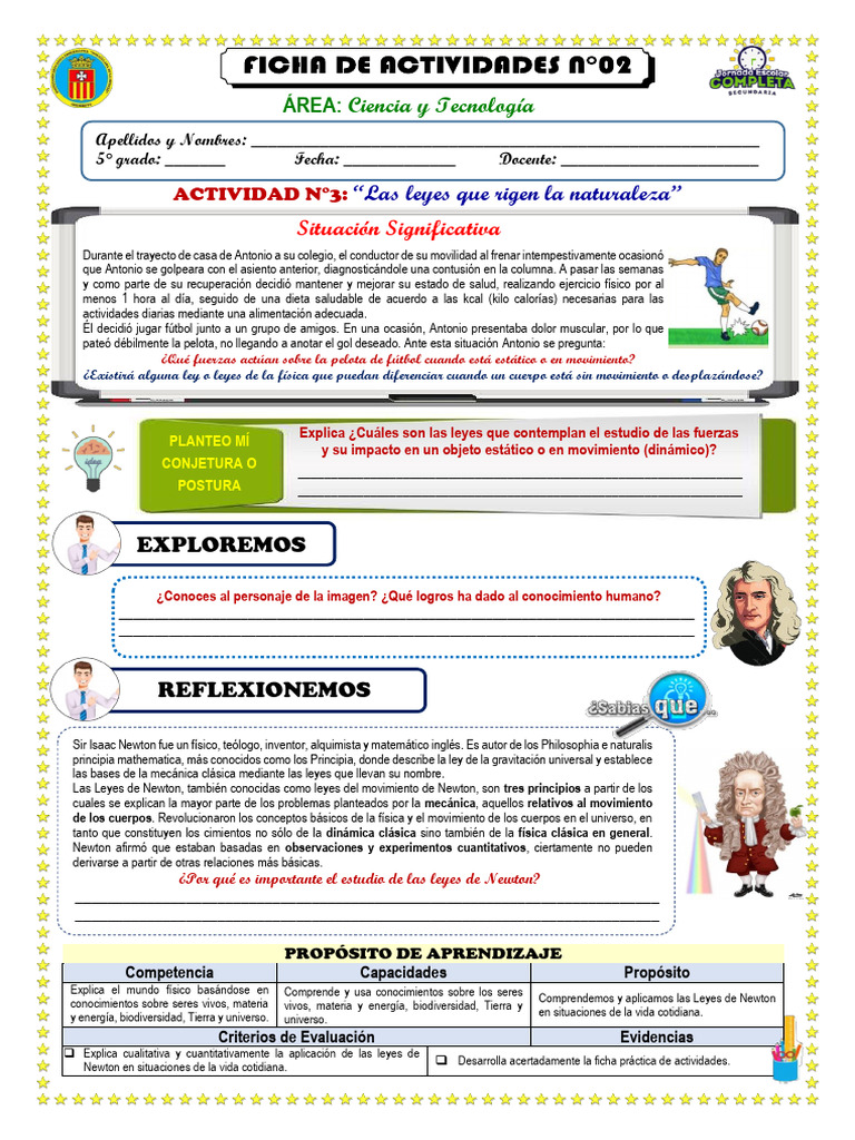 FICHA DE ACTIVIDADES N°3 - Leyes de Newton_2024 | Descargar gratis PDF ...