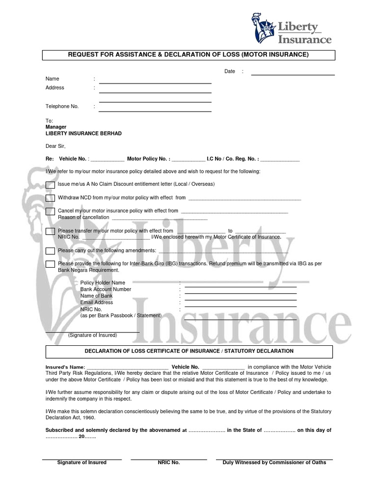 Motor Insurance Endorsement Request Form | PDF | Insurance | Vehicle ...