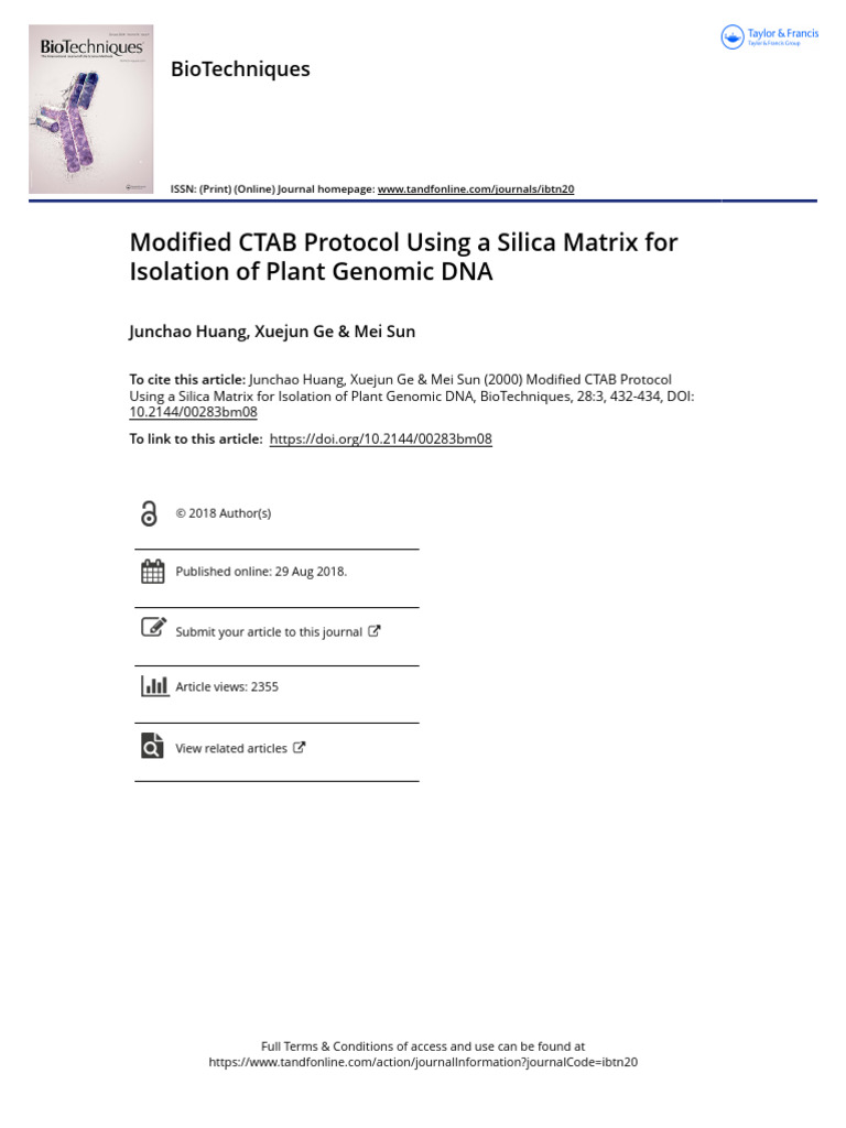 Modified CTAB Protocol Using a Silica Matrix for Isolation of Plant ...