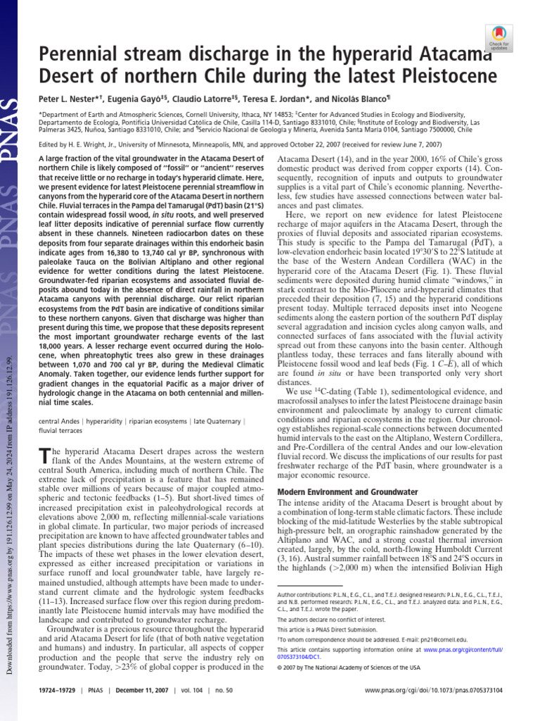 Nester Et Al 2007 Perennial Stream Discharge in The Hyperarid Atacama ...