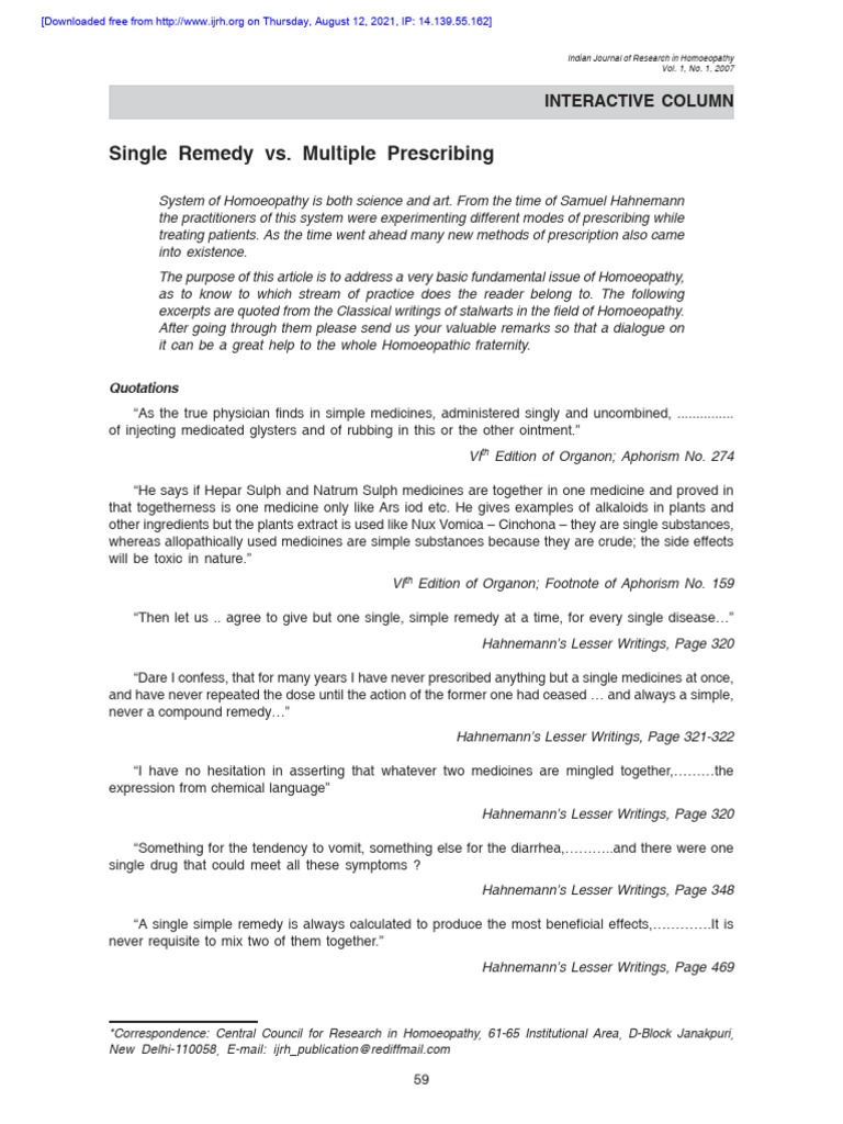 Single Remedy vs. Multiple Prescribing | PDF | Homeopathy | Medicine