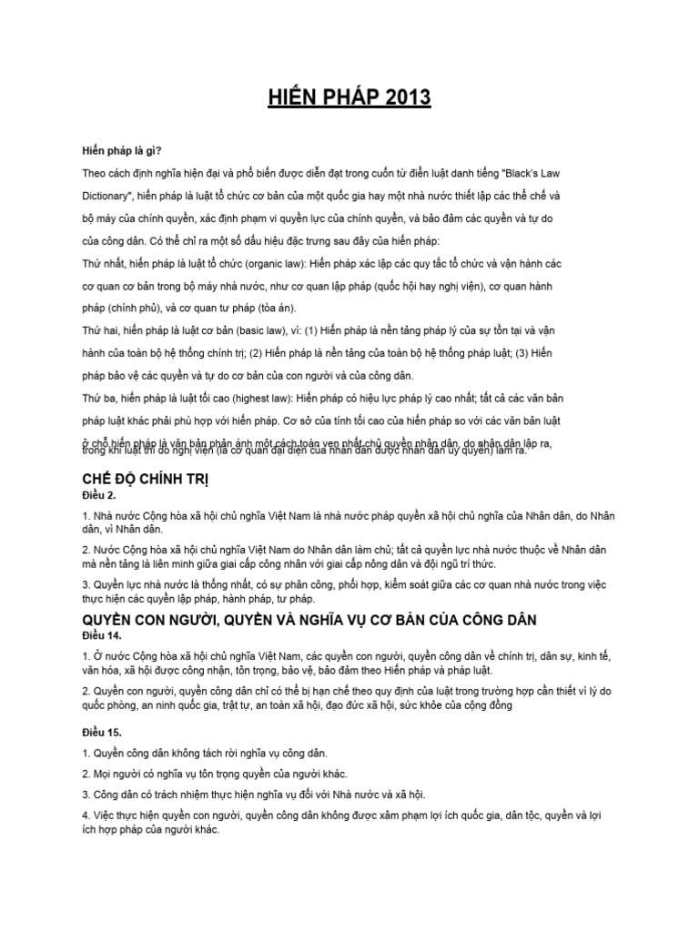 HIẾN PHÁP 2013 THI LKD UEH | PDF
